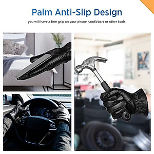 Alepo Genuine Sheepskin Leather Gloves For Men, Winter Warm Touchscreen Texting Cashmere Lined Driving Motorcycle Gloves (Black-L)