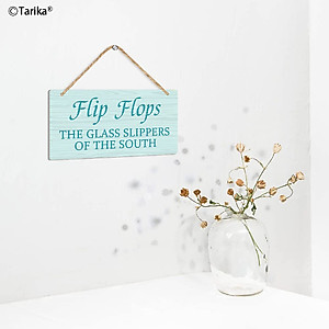 Flip Flops The Glass Slippers of The South 5X10 Inches Wood Retro Look Decoration Art Hanging Sign for Home Kitchen Bathroom Farm Garden Garage Inspirational Quotes Wall Decor