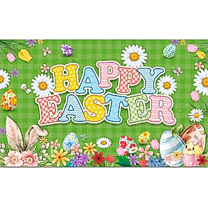 Large 71" X 43" Happy Easter Banner, Colorful Happy Easter Backdrop, Easter Party Backdrop for Easter Decorations, Easter Party Decorations Banner for Spring Easter Birthday tineit