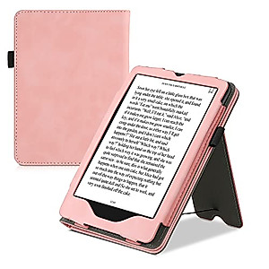 kwmobile Case Compatible with Amazon Kindle Paperwhite 11. Generation 2021 - Cover Faux Nubuck Leather e-Reader Flip Case - Dusty Pink