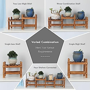 Jotboom Outdoor Indoor Plant Stand,4 Tiers Plant Bench Indoor Window Plant Stand,Wood Long Plant Shelves for Multiple Plants in Windowsill Patio Balcony (11.8~44'')