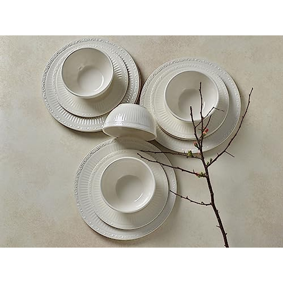 Mikasa Italian Countryside Melamine Outdoor Dinnerware Set, Service for 4, Cream, 12 Piece