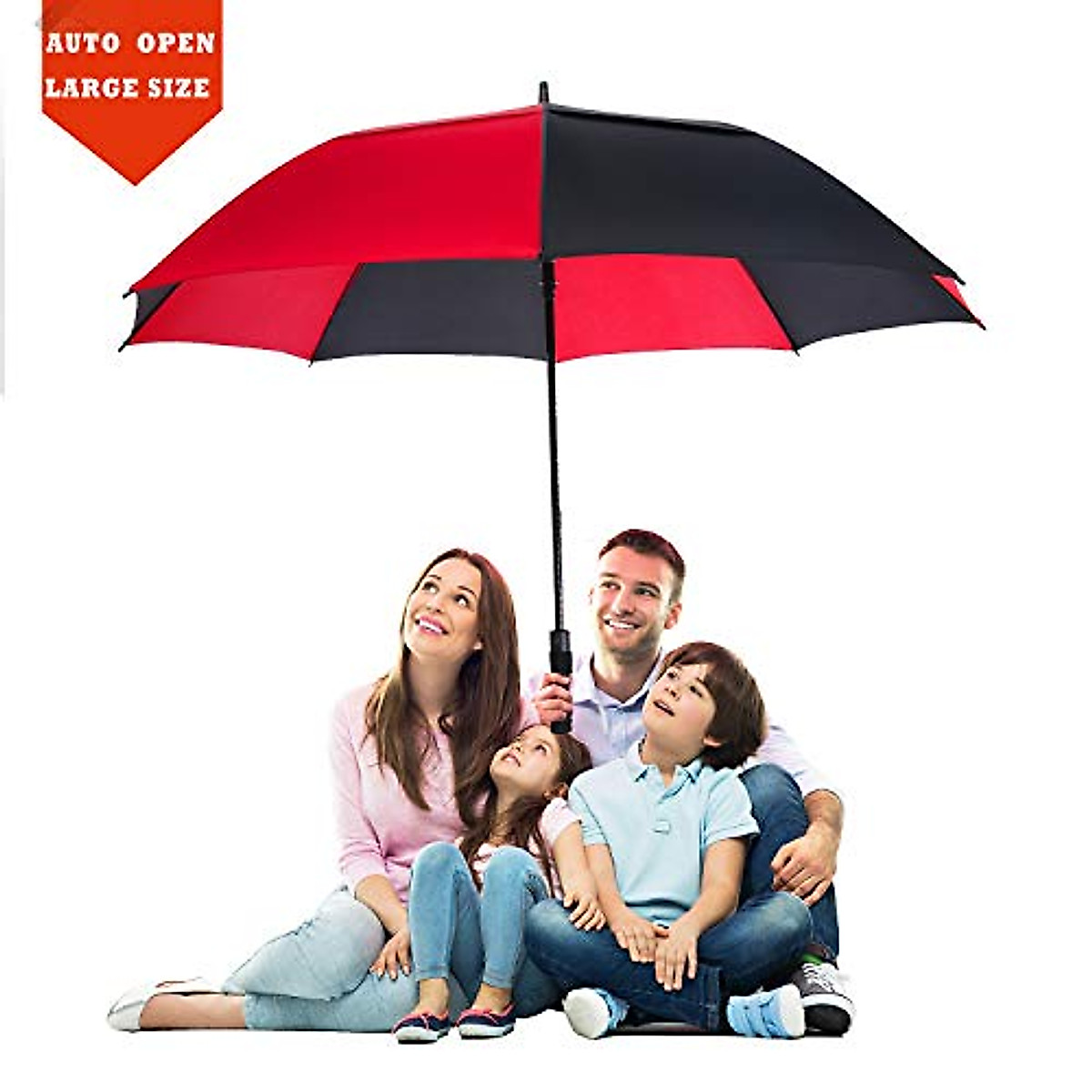 Baraida Golf Umbrella Large 62/68/72 Inch, Extra Large Oversize Double Canopy Vented Windproof Waterproof Umbrella, Automatic Open Golf Umbrella for Men and Women and Family(62 inch, Red Black)
