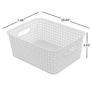 Jekiyo Plastic Storage Baskets, Pantry Organizing Bin, 4 Packs, F White