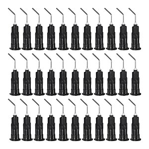 HARFINGTON 100pcs Blunt Tip Dispensing Needles, 20 Gauge 45 Degrees Bent Dispensing Tips 0.4" End Angled Dispenser Needle with Luer Elbow Blunt Needle for Oil or Glue Applicator, Black
