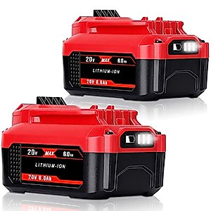 2PACK DSANKE CMCB204 6.0Ah 20V Lithium-ion Battery Replacement for Craftsman V20 Lithium Ion Battery CMCB204 CMCB204-2 CMCB202 CMCB202-2 CMCB201 Craftsman V20 Battery