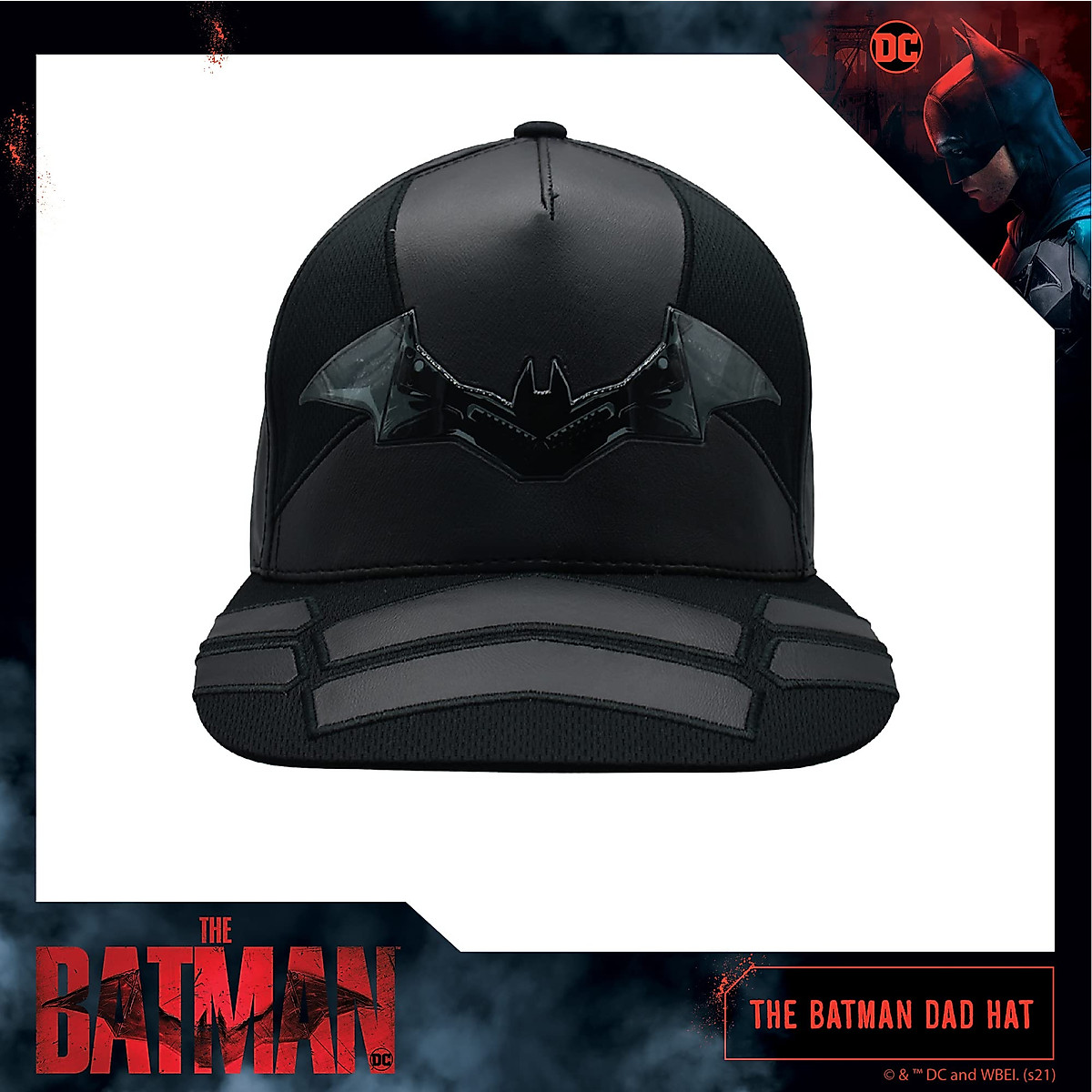 DC Comics The Batman Dad Hat, Armor Design Adult Baseball Cap with Flat Brim, Black, One Size