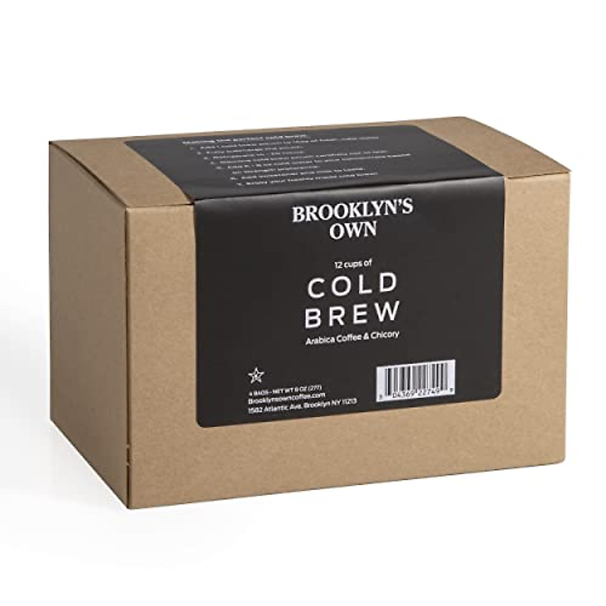 Brooklyn's Own Cold Brew Arabica Coffee and Chicory - Low Acidity, High Caffeine, Balanced Flavor, With No Bitter Aftertaste - 4 Bags Makes 12 Cups