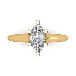 Clara Pucci Yellow 14k Solid Gold Solitaire anniversary Engagement Promise Bridal Ring - 1 Ct Marquise Cut Clear Simulated Diamond Sz 6