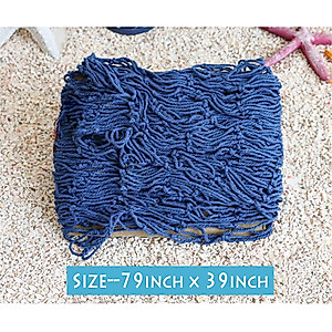 Qesonoo Cotton Fishing Net Decorative 79 Inch Beach Themed Decor Home Bedroom Party Wall Decoration Fish Netting Decorative (Blue)