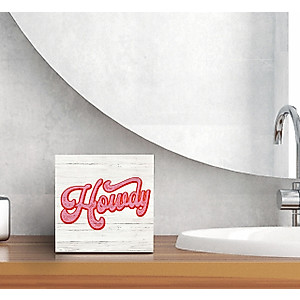 SRADMO Hot Pink Howdy Preppy Wood Box Sign Desk Decor，Retro Western Cowgirl Wooden Block Box Sign Decoration For Western Home Office Shelf Table Decor