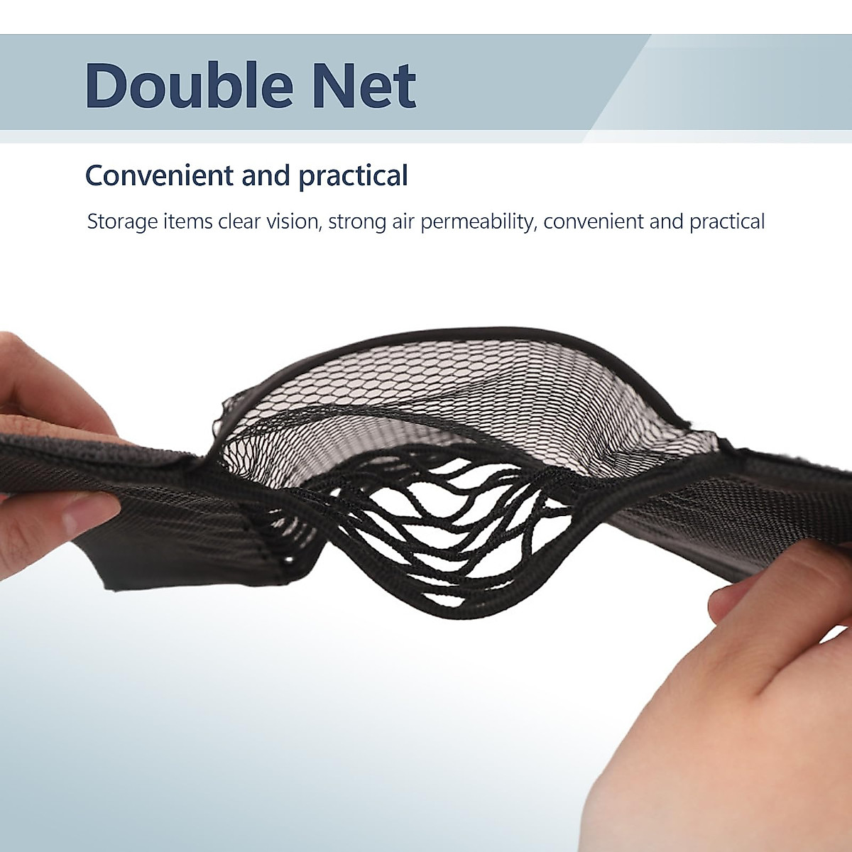 GKmow 2 PCS Car Elastic Storage Mesh Bag, 9.84" x 11.81" Velcro Seat Back Double-layer Mesh Garbage Bag, Multi-functional Compact Hemming Accessory, Universal Suits for Most Models (Black)