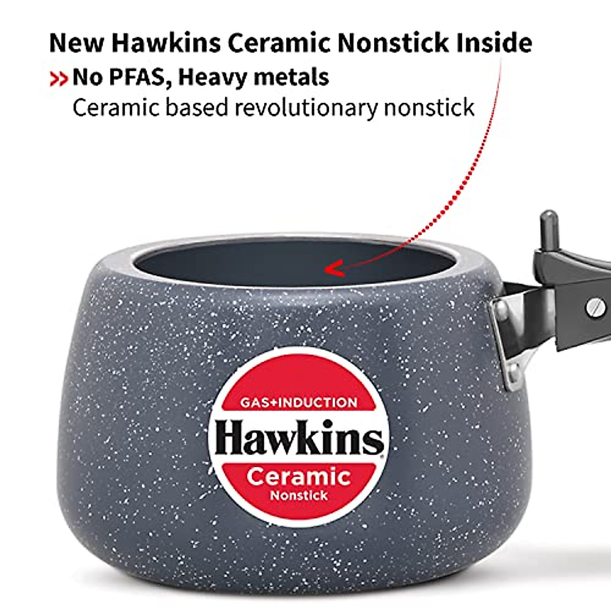 HAWKINS 3 Litre Ceramic Nonstick Pressure Cooker, Induction Inner Lid Cooker, Granite Contura Shaped Cooker, Best Cooker (ICC30)