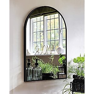 OGCAU 20 x 30 Inch Black Mirror Wall Mirror for Bathroom, Black Metal Frame, Arched Wall Mounted Mirror, Bathroom Vanity Mirror for Living Room Entryway (Black)
