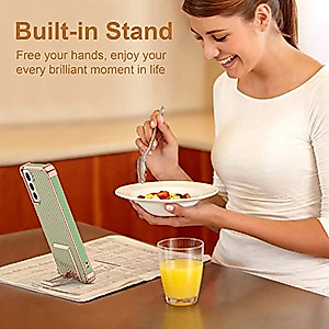 PTUONIU Kickstand Case for Samsung Galaxy S21+ Plus, [Two-Way Stand] [Reinforced Drop Protection] [Anti-Scratch] Slim Shockproof Stand Case with Camera Protector+Strap for Samsung S21+ Plus-Green