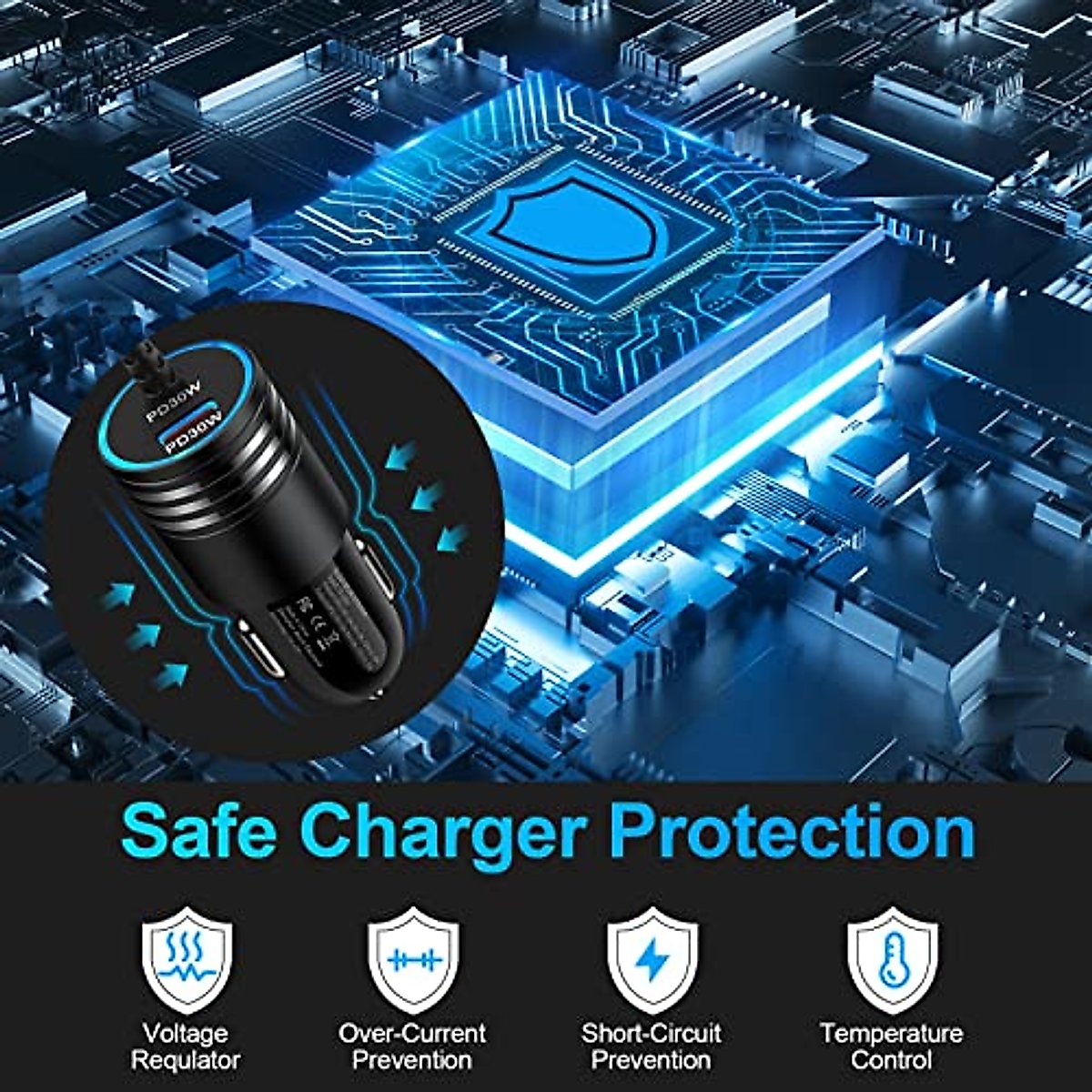 Android USB C Samsung Super Fast Car Charger for Samsung Galaxy S23 Ultra/S23/S23 Plus/A14 5G/A54/S22/S21 fe/S20/A53 5G/A13/A03S/A32, 60W Fast Car Adapter with 30W Built-in Type C Fast Charging Cable