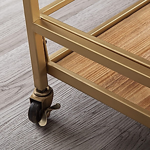 FirsTime & Co. Gold and Brown Francesca Bar Cart, 2 Tier Mobile Mini Bar, Kitchen Serving Cart and Coffee Station with Storage for Wine and Glasses, Metal and Wood, Modern