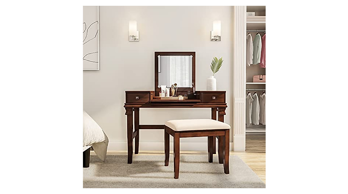 Linon Angela Walnut Vanity Set - Elegant & Functional