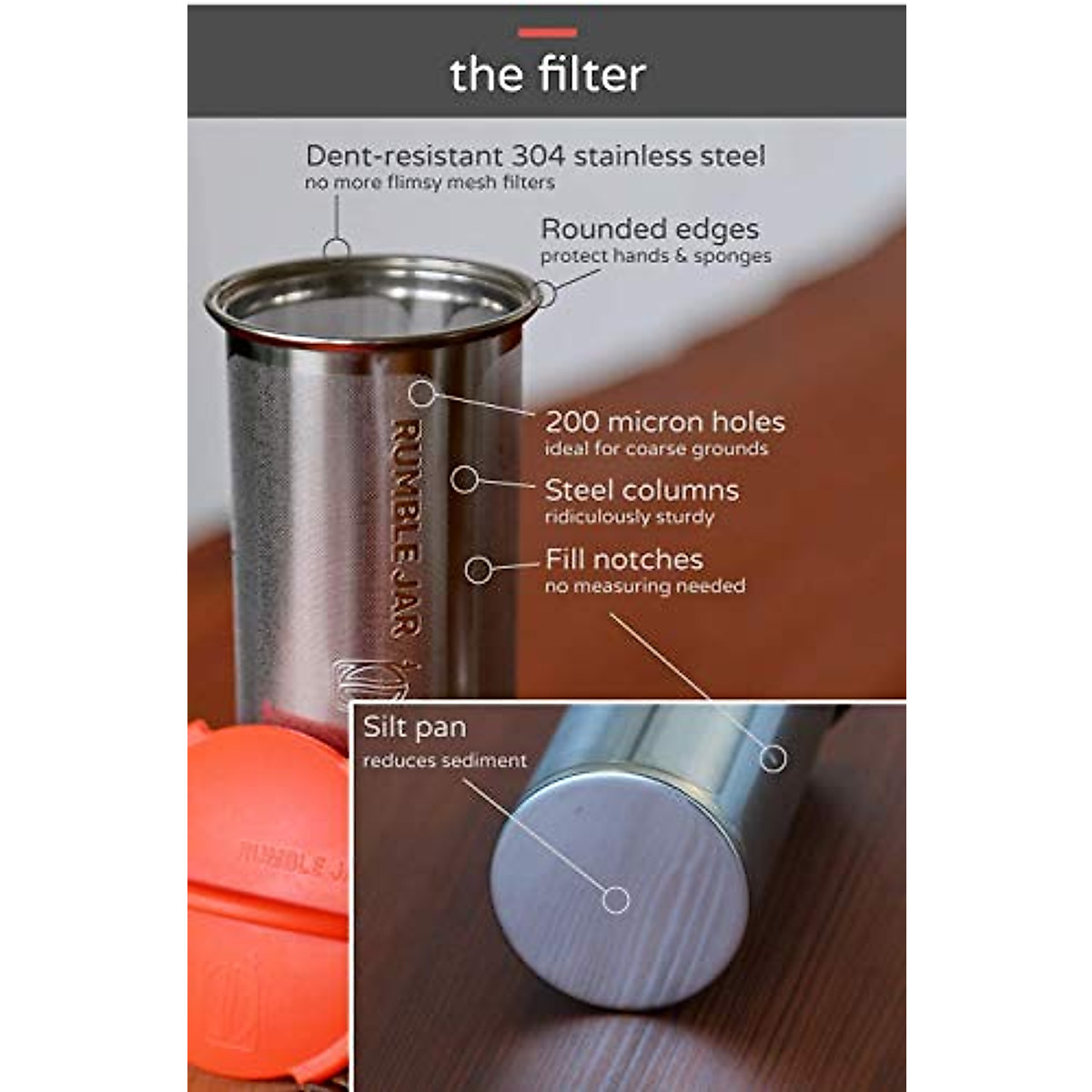 Rumble Jar - Next-Gen Cold Brew Coffee Maker for Mason Jars - 200 Micron Filter Is Ideal for Coarse Grounds & Stronger Coffee - Standalone Filter (no Mason Jar included)