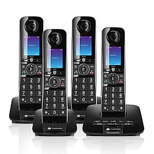 Motorola Voice D8714 Cordless Phone System w/4 Digital Handsets + Bluetooth to Cell, Answering Machine, Call Block - Black