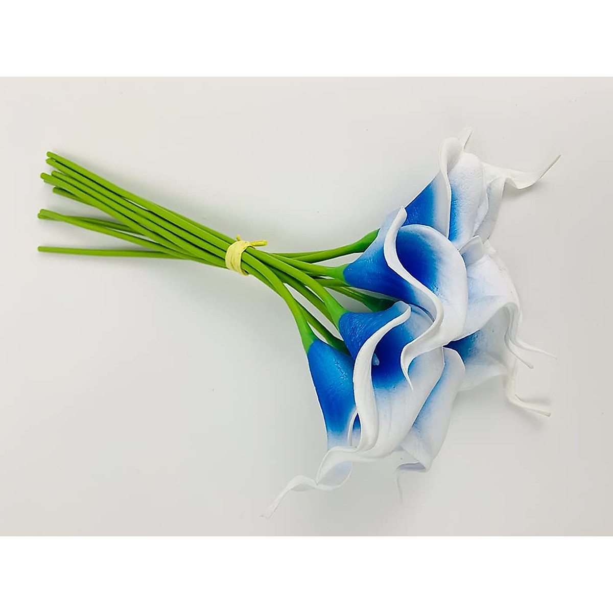 Etycoo 20pcs Calla Lily Lataex Real Touch Flower Bouquet for Wedding Garden Dining Table Center Home Party Photography Decor (White Blue Core)