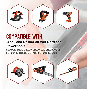 3.0Ah LBXR20 Lithium Replacement Battery for Black and Decker 20V Battery Max LB20 LBX20 LST220 LBXR20B-2 LB2X4020 Compatible with Black and Decker 20 Volt Tools LCS1020 LDX20C LSW221 BDCDMT120-Red