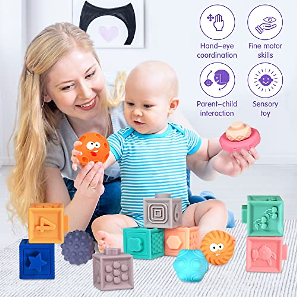Dreampark Baby Toys 6 to 12 Months - Montessori Toys for Babies 0-6-12-18 Months - Stacking Building Blocks & Sensory Educational Toys & Infant Teething Toys for Toddlers 3 6 9 12 18 Months Boys&Girls