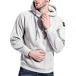 Men's Pullover Winter Workout Thenlian Mens Pure Color Zipper Pullover Long Sleeve Hooded Sweatshirt Tops Blouse(Gray, XXL)