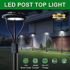 OSTEK Led Post Top Pole Lights with Photocell 20W/30W/40W/60W Power Selectable LED Circular Parking Lot Area Light 5000K Outdoor Lamp Top Pathway Fixture for School Street Garden Yard IP65
