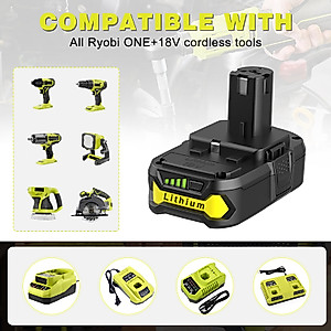 ANTRobut 2Pack Replacement for Ryobi 18V Battery 3.5Ah + 2-Port P117 Ryobi Battery Charger for Ryobi ONE+ P108 P107 P105 P104 P103 P102