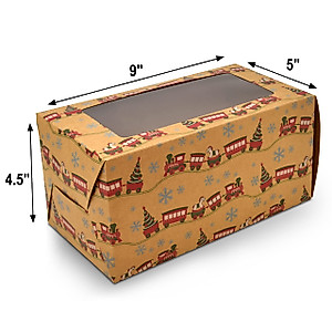 Gift Boutique 24 Christmas Bakery Boxes Holiday 2 Pound Loaf Pan Treat Boxes Brown Kraft Paper Box with Window for Baking Cupcake Goodies Food Gift Packaging Containers Party Favors 9" X 5" X 4.5"