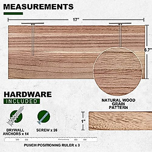 Floating Shelves, 17 Inch Wall Shelf Set of 3, Rustic Wood Shelves for Wall Storage, Wall Mounted Wooden Display Shelf for Bathroom Bedroom Kitchen Garage, Carbonized Black