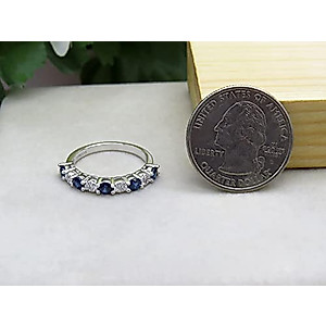 Dazzlingrock Collection 14K Round Blue Sapphire & White Diamond Bridal Wedding Band Anniversary Ring, White Gold, Size 6