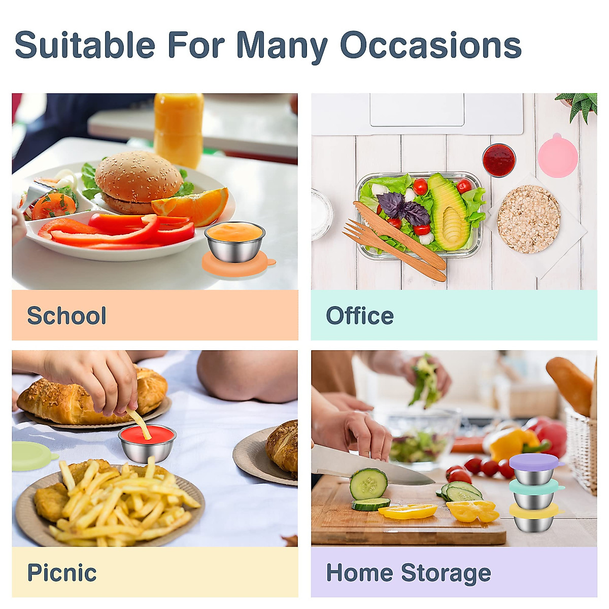 Homotte Salad Dressing Container To Go, 6x1.6 oz Small Containers with Lids, Reusable Sauce Containers for Lunch Box, 18/8 Stainless Steel Condiment Cup, Easy to Open, Leakproof Dipping Sauce Cups