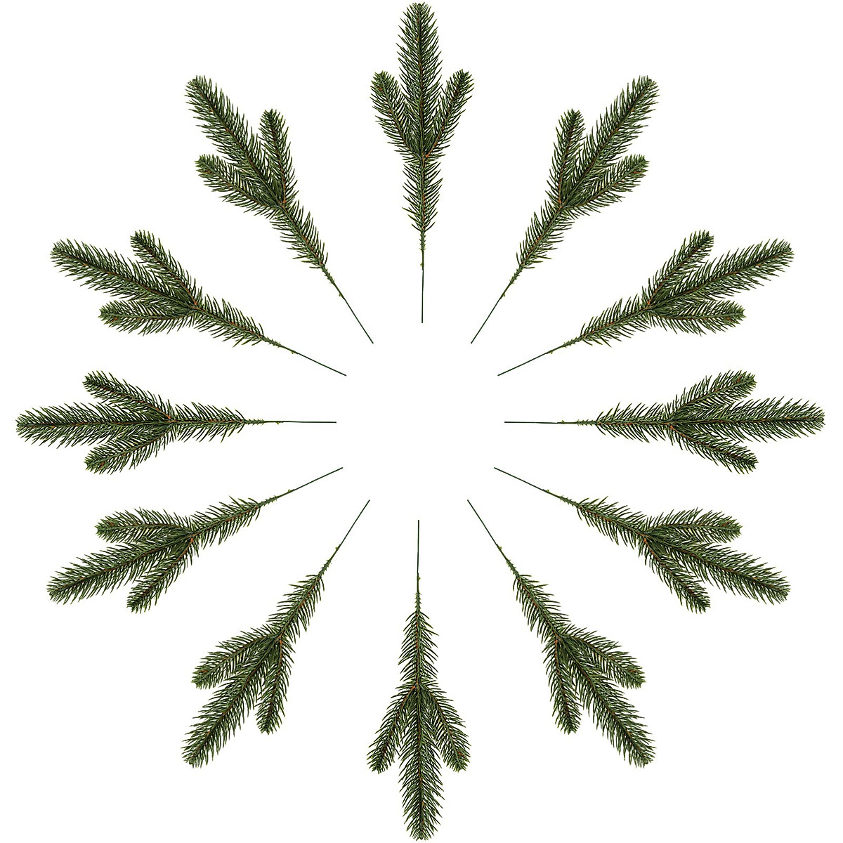 Hedume 50pcs Artificial Pine Branches, 11" x 4" and Features 3 Stems Greenery Xmas Pine Picks Pine Leaves Pine Twigs for Garland Wreath Christmas Embellishing and Home Garden Decoration