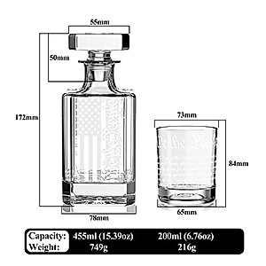 WATAKA Whiskey Decanter Set Engraved We the People American Flag with 2 Glasses for Liquor Scotch Bourbon or Wine