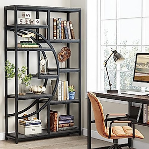 Tribesigns Bookshelf Industrial 5 Tier Etagere Bookcase, Freestanding Tall Bookshelves Display Shelf Storage Organizer with 9-Open Storage Shelf for Living Room, Bedroom (Rustic Gray and Black)