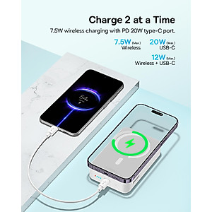 Baseus for MagSafe Battery Pack 20000mAh,PD 20W Portable Charger Power Bank,Wireless Magnetic Power Bank Fast Charging with USB-C Cable, for iPhone 14/13/12 Series and AirPods 3/2/Pro,White