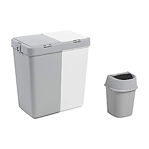 Mabel Home Plastic Laundry Hamper with Lid, 2 sections, Large Laundry Basket – Extra Trash Bin (1,6 Gallons) inc. & 3 Colour (White-Grey)