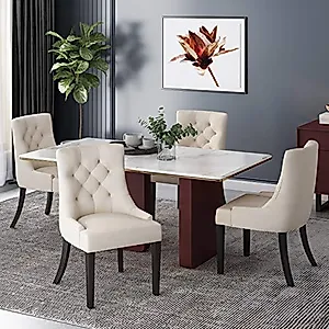 Christopher Knight Home Gwendolyn Contemporary Tufted Fabric Dining Chairs (Set of 4), Beige, Espresso
