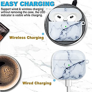 Marble Airpods 3 Case 2021 - YOMPLOW Protective Hard Case Cover Skin Portable Shockproof Women Girls with Keychain for Apple Airpod 3rd Generation Charging Case - White Marble