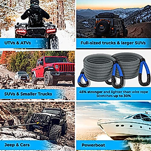 Kinetic Recovery Tow Rope (33,900lbs), with 2 D Ring Shackles (41,800lbs), Tow Rope for Truck Heavy Duty, Offroad Recovery Kit for 4WD Pick Up Truck, SUV, ATV, UTV (Silver-Blue, 1x30)