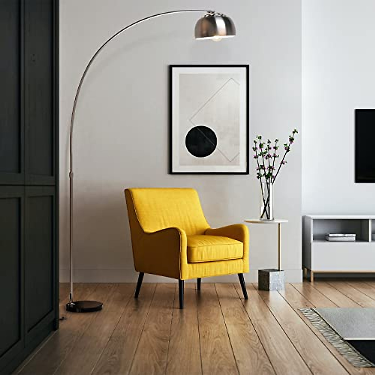 LamQee Modern Arc Floor Lamp 72.7" Tall Standing Hanging Lamp Chrome Finished Arched Floor Lamp with Marble Base for Living Room Bedroom Study Reading Office