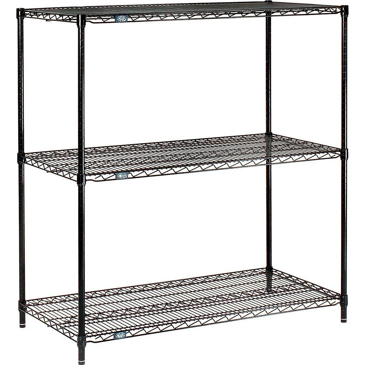 Nexel Black Epoxy, 3 Tier, Wire Shelving Starter Unit, 72" W x 14" D x 34" H