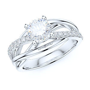 PRSTANI Sterling Silver Criss Cross Intersecting 1CT Round Brilliant Cut Genuine Moissanite Promise Engagement Ring (8)