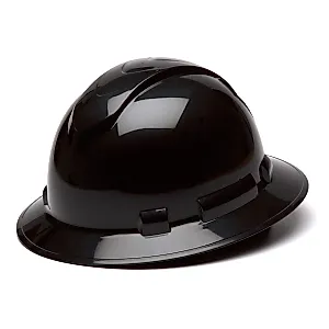 PYRAMEX Ridgeline Full Brim Hard Hat, 4-Point Ratchet Suspension, Black
