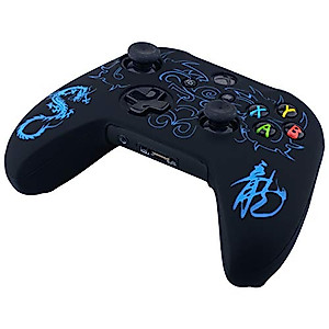 9CDeer 1 x Silicone Laser Carving Protective Cover Skin + 6 Thumb Grips for Xbox One S/X Controller Loong Blue