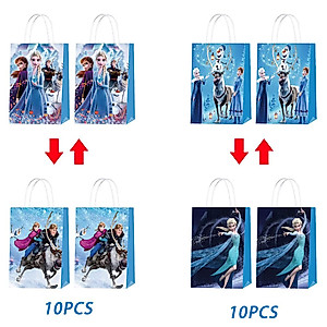 20 PCS Frozen Party Favor Bags, Frozen Kraft Paper Goodie Bags with Handles Small Gift Bags Treat Bags for Kids Fans Birthday Party Supplies