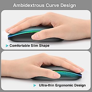 cimetech M01 Wireless Bluetooth Dual Mode Mouse, [1 Mouse for 2 Devices] [Ultra-Low Decibel Click], Rechargeable Ultra Slim LED Sleek Mouse, Plug and Play for iPad Mac Laptop Tablet PC Window - Black