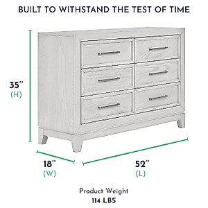 Evolur Lourdes Double Dresser in Greyhound, Comes with Six Spacious Drawers, Made of Hardwood, Included Anti Tipping Kit, Dresser for Nursery, Bedroom, Wooden Nursery Furniture